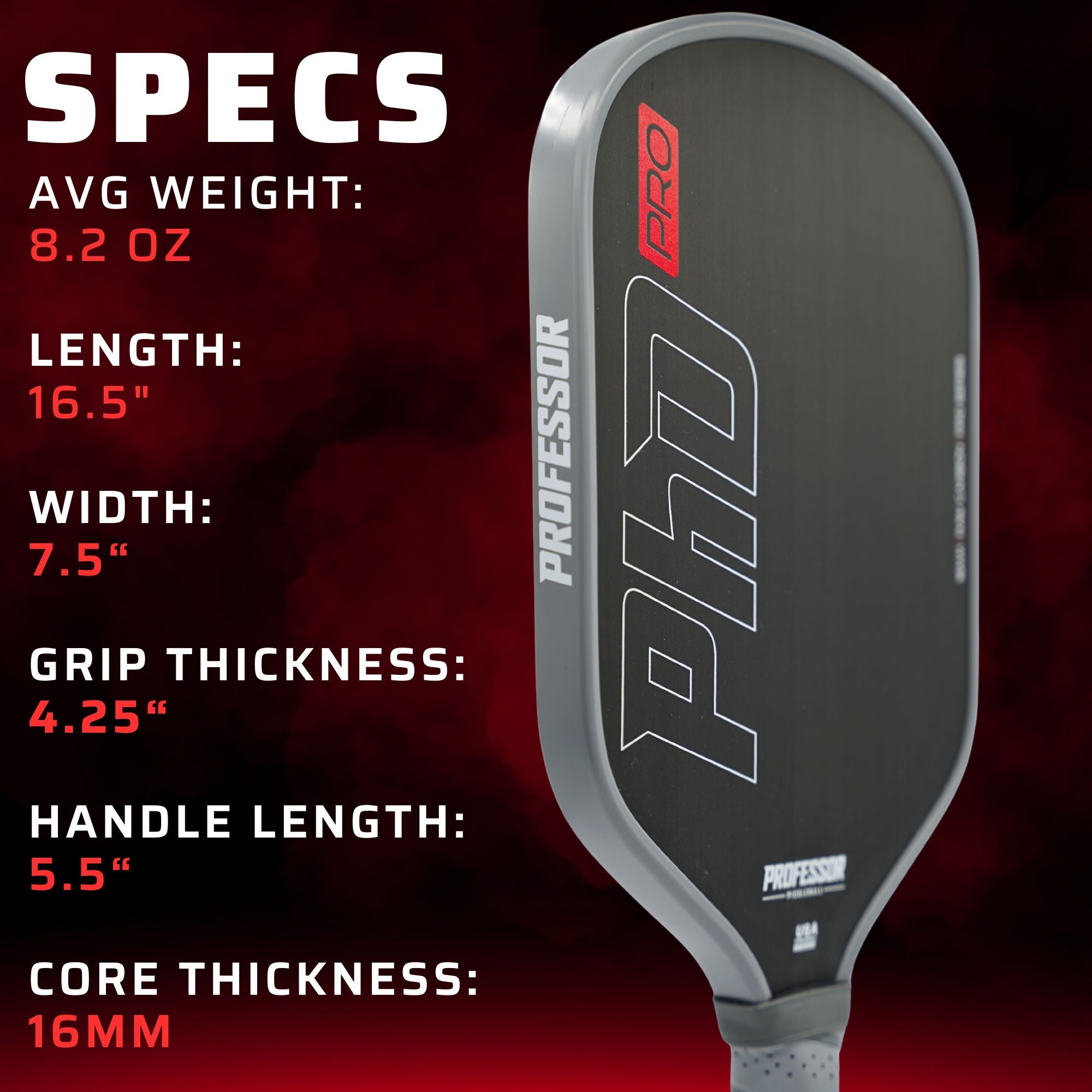 PhD 16MM Raw Carbon Super Spin Paddle 1 - Professor Pickleball