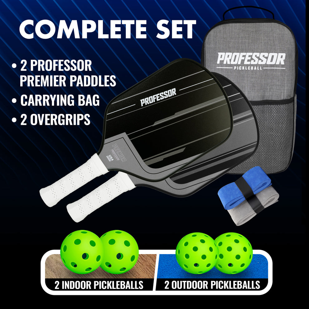 Premier Paddle Set - 2 Paddles, 4 Balls, 2 Grips, & Bag – Professor Pickleball