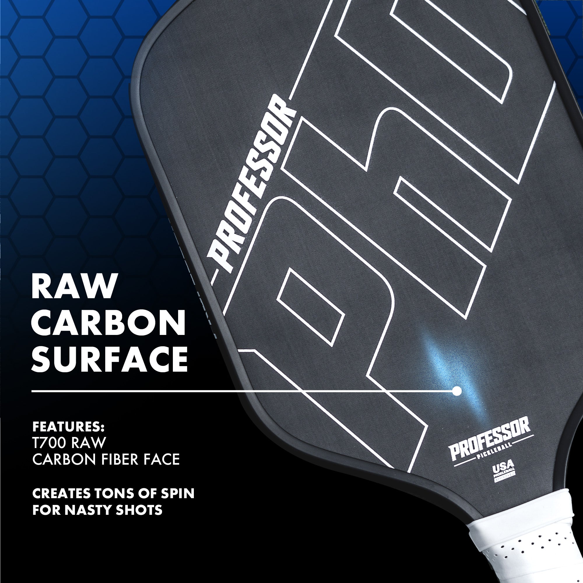 PhD 16MM Raw Carbon Super Spin Paddle 1 - Professor Pickleball