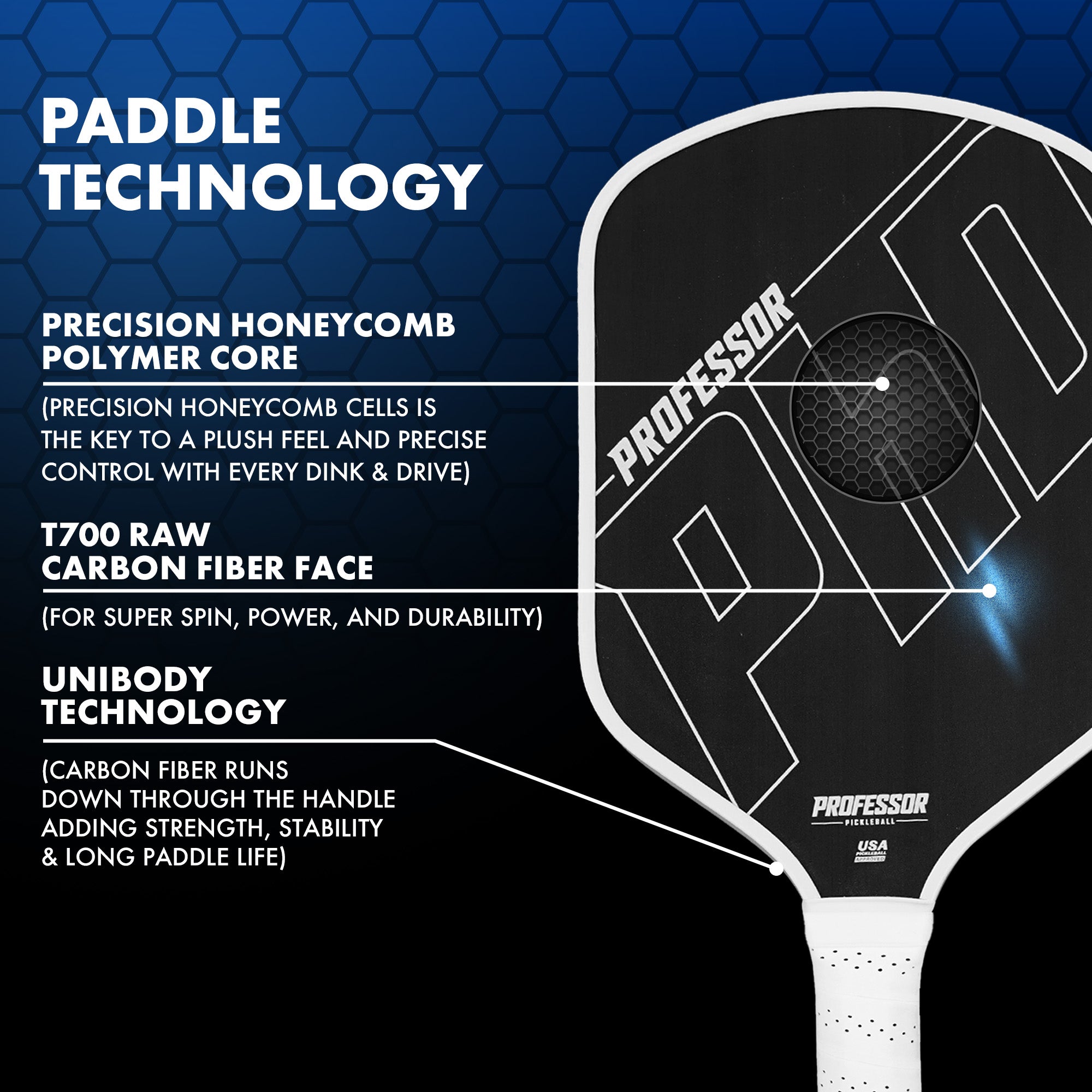 PhD 16MM Raw Carbon Super Spin Paddle 1 - Professor Pickleball